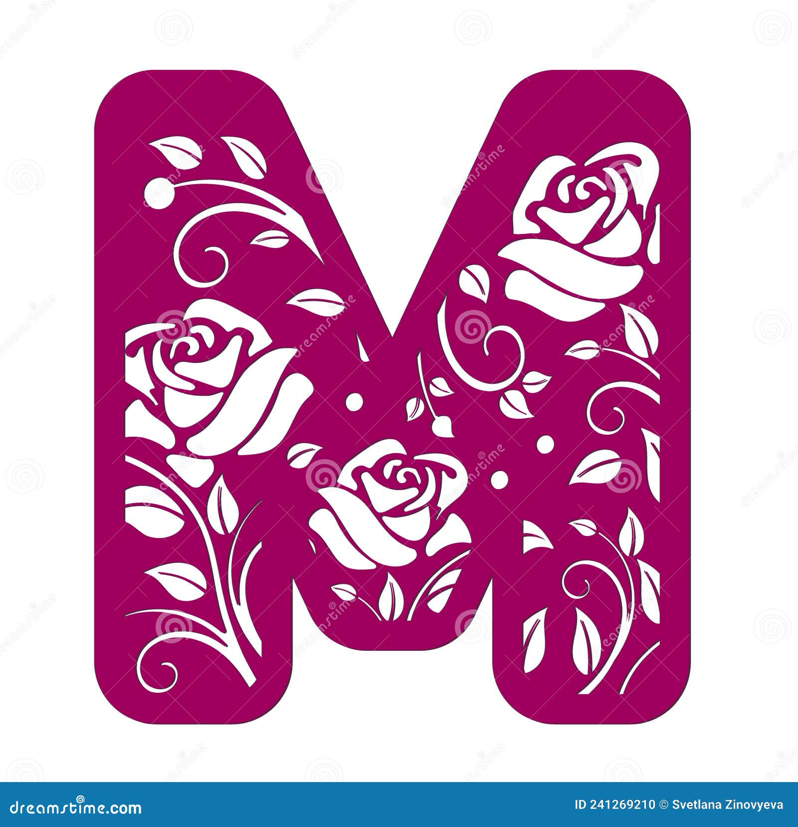 Decorative Letter M Decorated with Roses. Cutting File Stock Vector ...