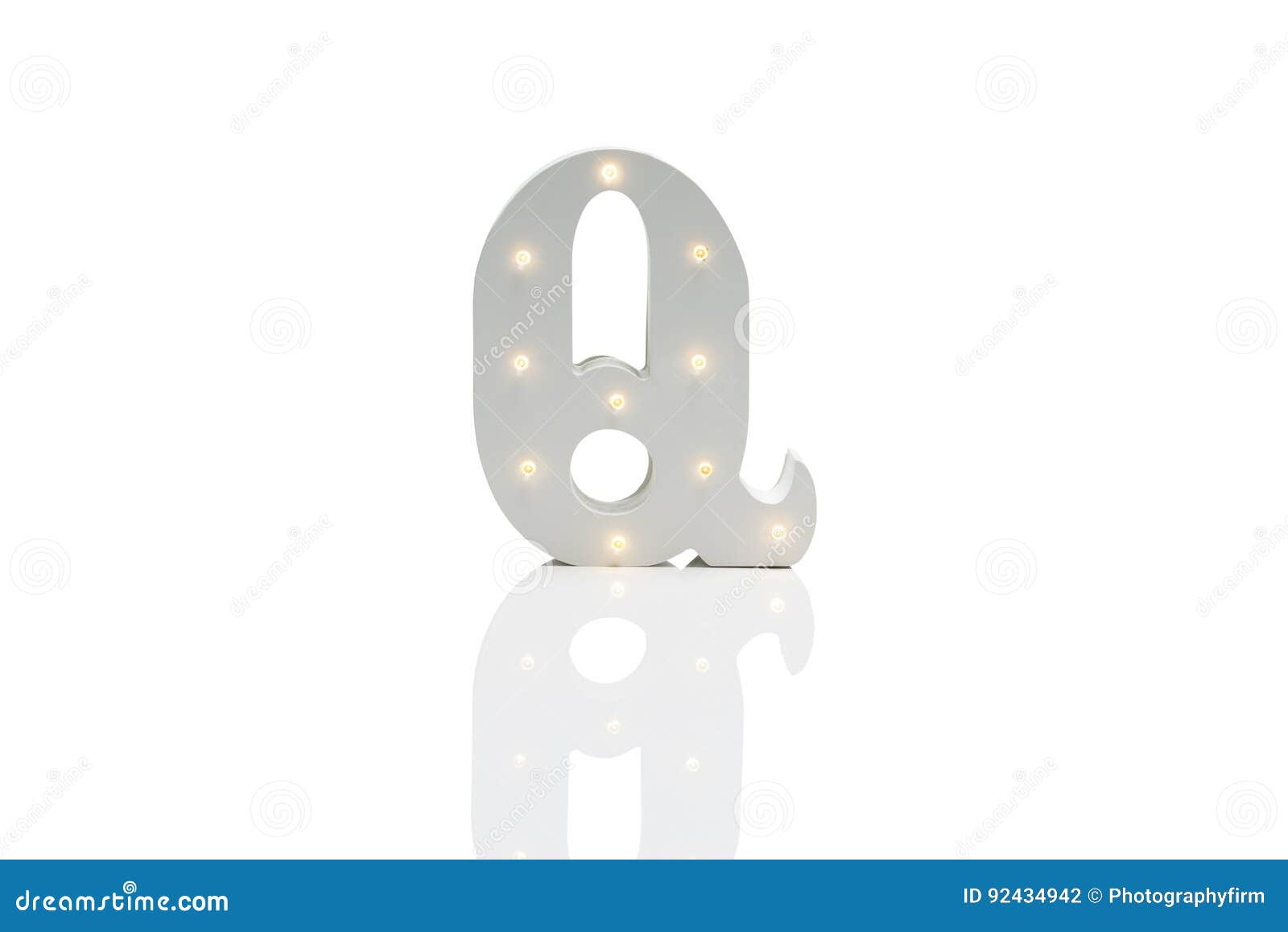 Decorative Letter Q with Embedded LED Lights Over White Background ...