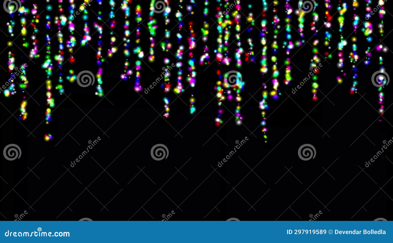 Decorative Light Strings with Colorful Glitter Sparkles on Plain Black ...