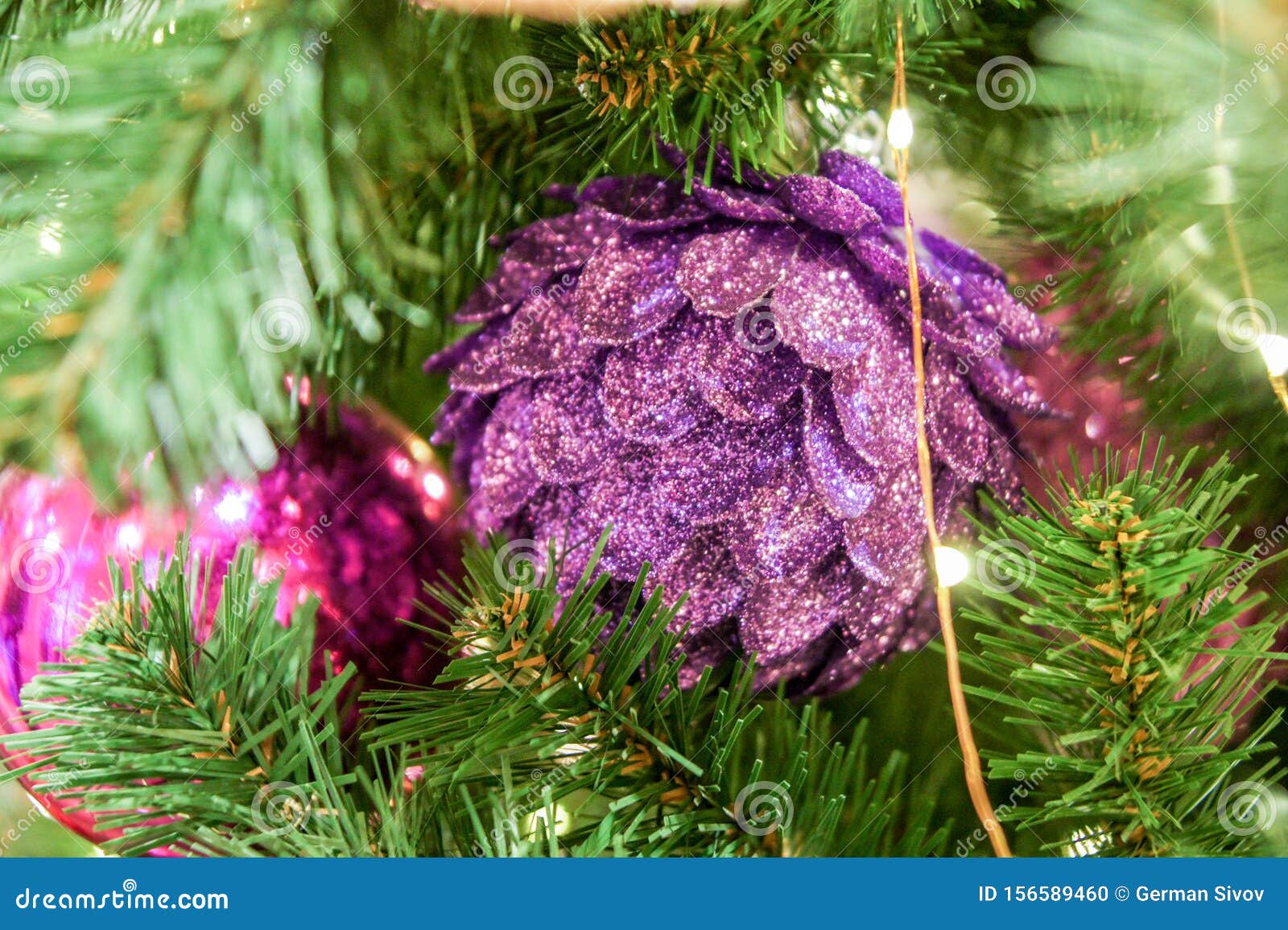 Decorative Lilac Cone on the Christmas Tree Stock Photo - Image of ...