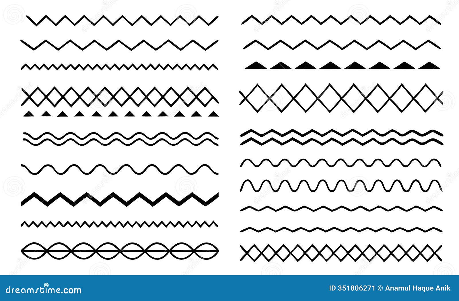 Decorative Line Borders Zigzag Wave Geometric Patterns Design Elements Stock Illustration ...