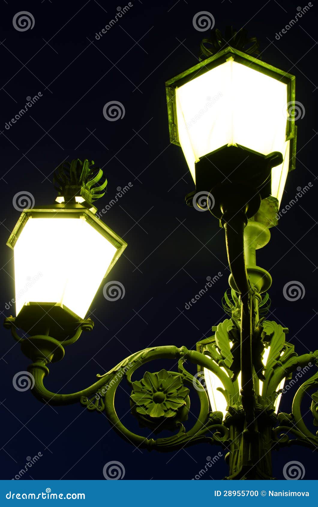 Decorative lit lamp post stock photo. Image of bright - 28955700