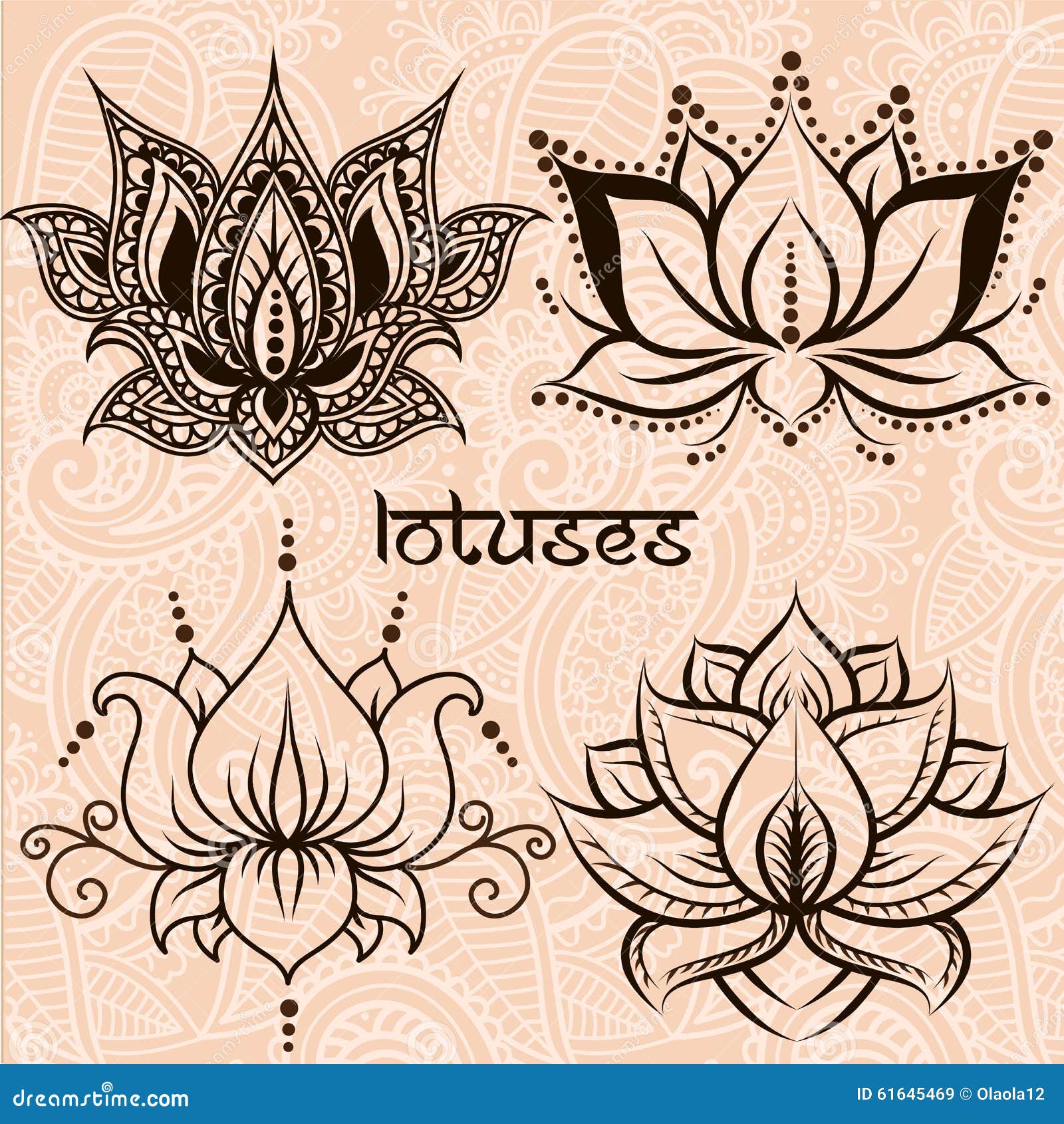 Decorative lotuses stock vector. Illustration of brown - 61645469