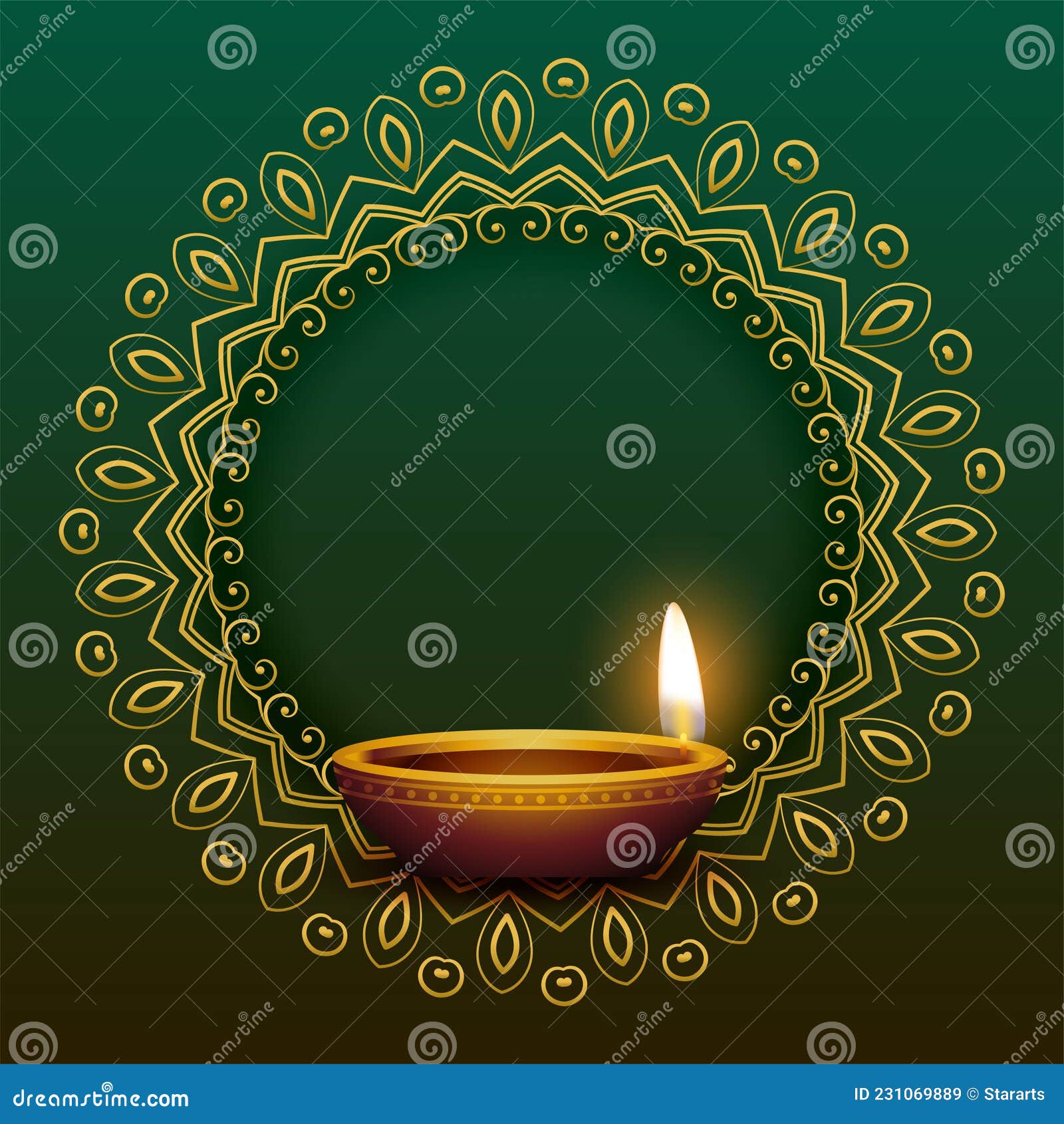 Decorative Mandala Frame with Realistic Diya Design Stock Vector ...