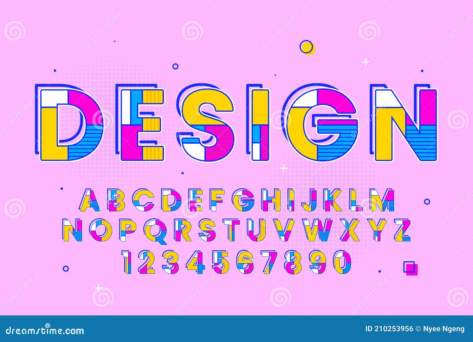 Decorative Memphis Font And Alphabet With Patterns Vector Illustration ...