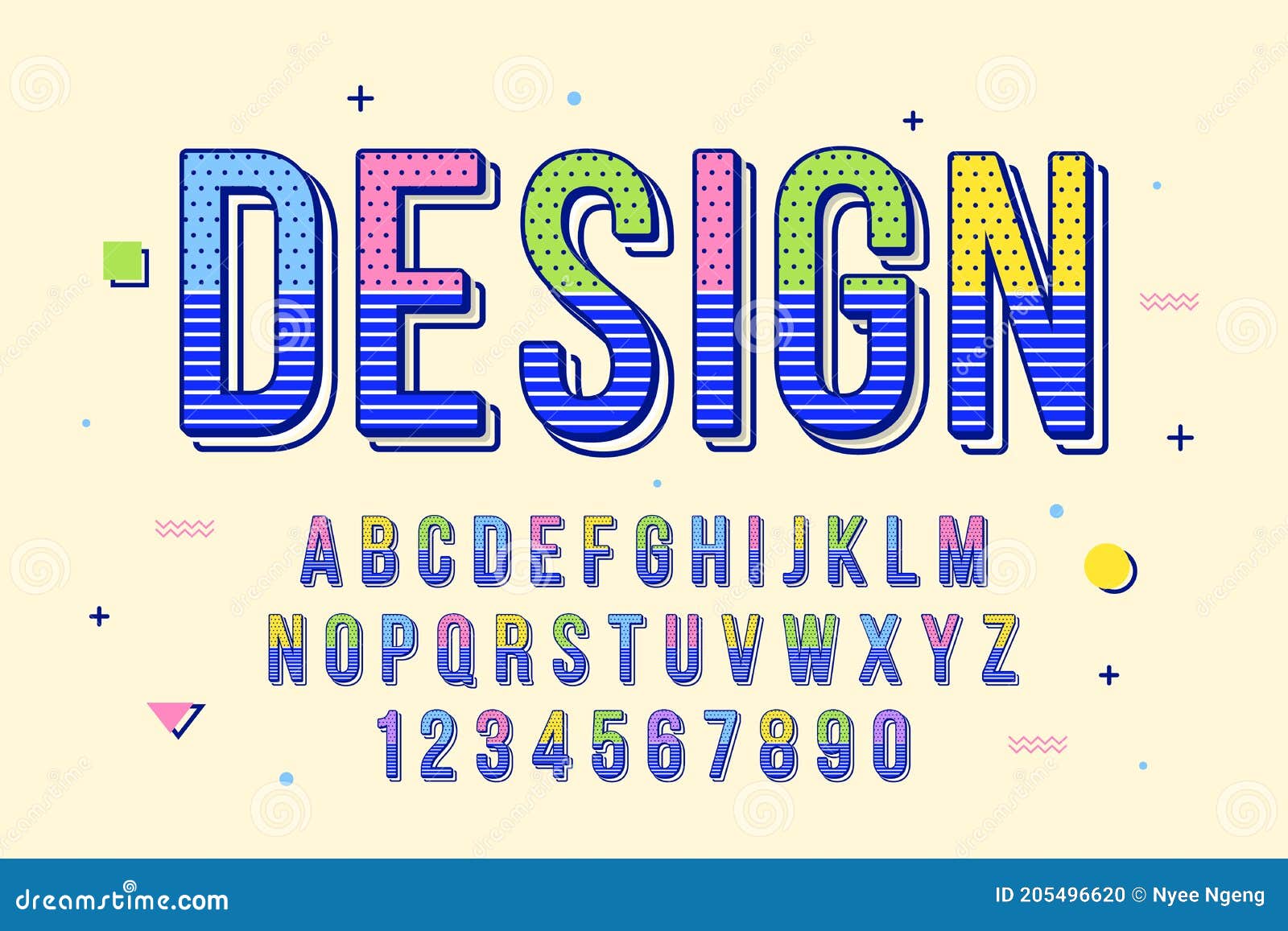 Decorative Memphis Font and Alphabet Stock Vector - Illustration of ...