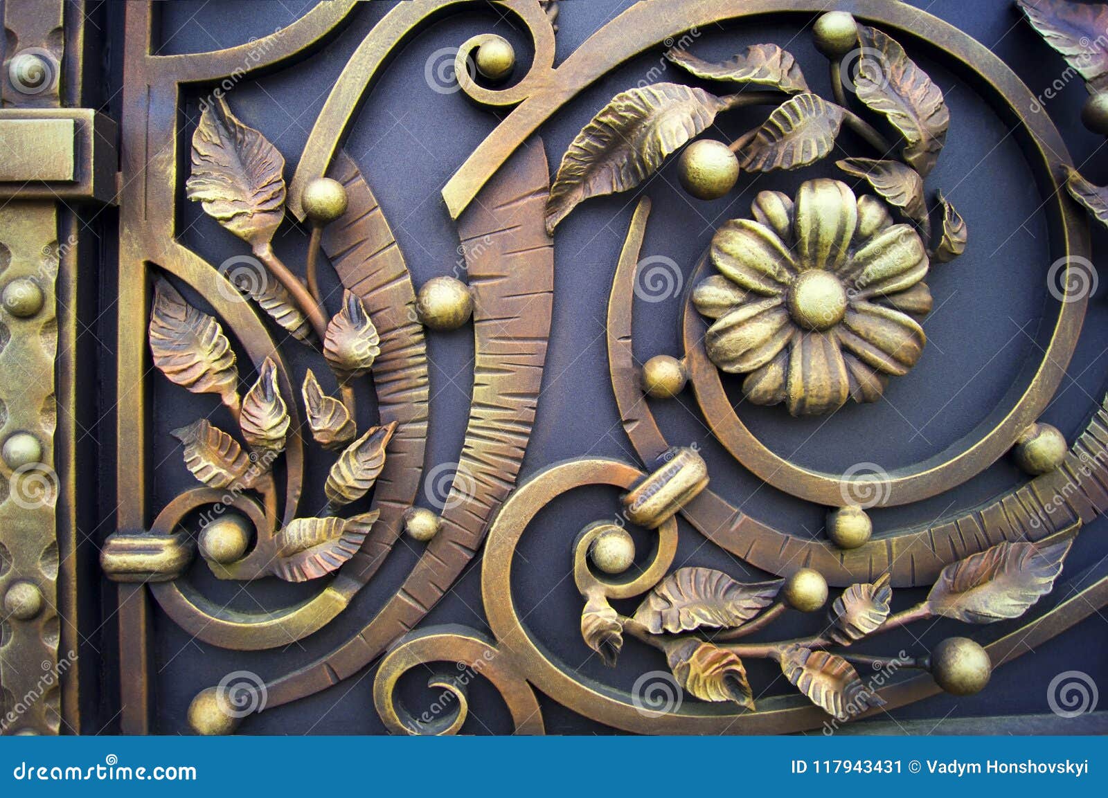 Decorative Metal Gate with Wrought Iron Flowers Stock Image - Image of ...