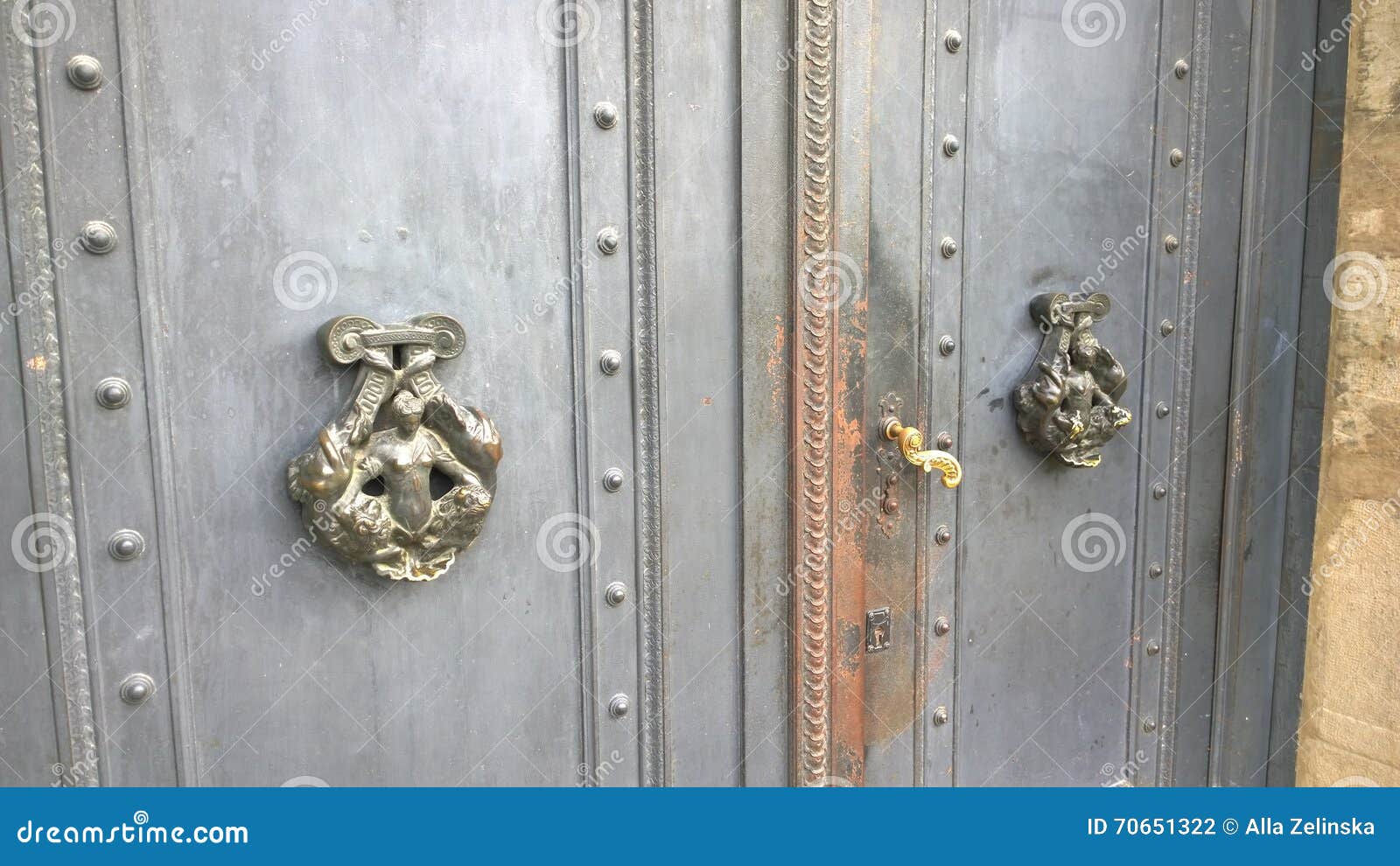 Decorative Metal Handles on the Doors Stock Photo - Image of city ...
