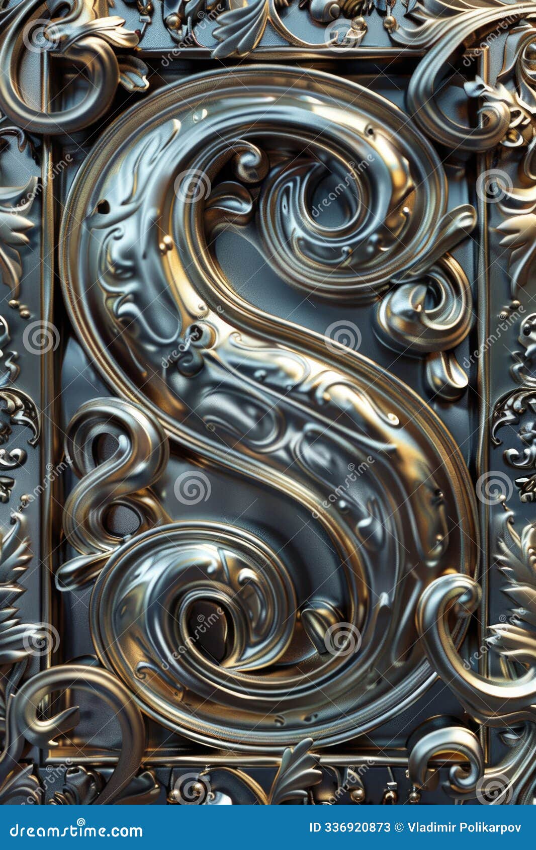 A Decorative Metal Letter S with Intricate Swirls and Patterns Stock ...