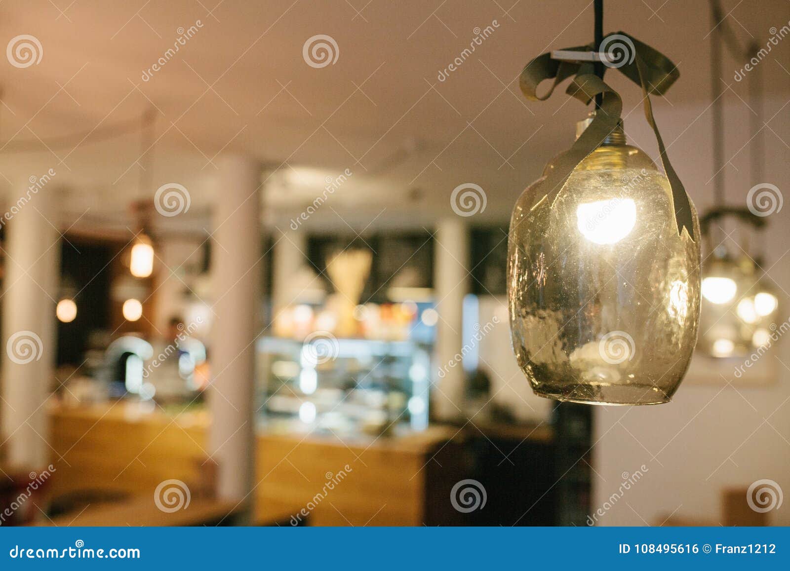 Decorative Modern Lamps in a Cafe. Selective Focus. Stock Photo - Image ...
