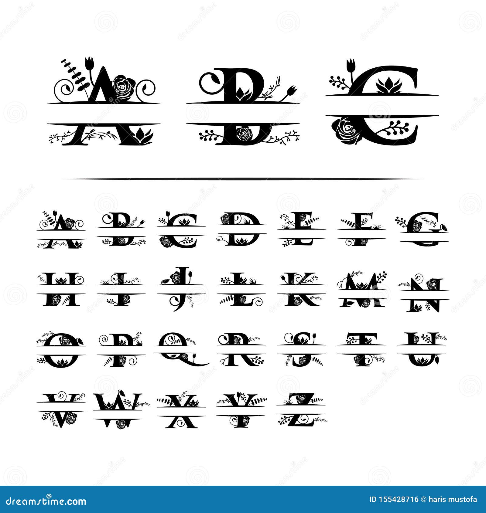 Alphabet Split Monograms, Split Letter Monogram, Alphabet Frame Font ...