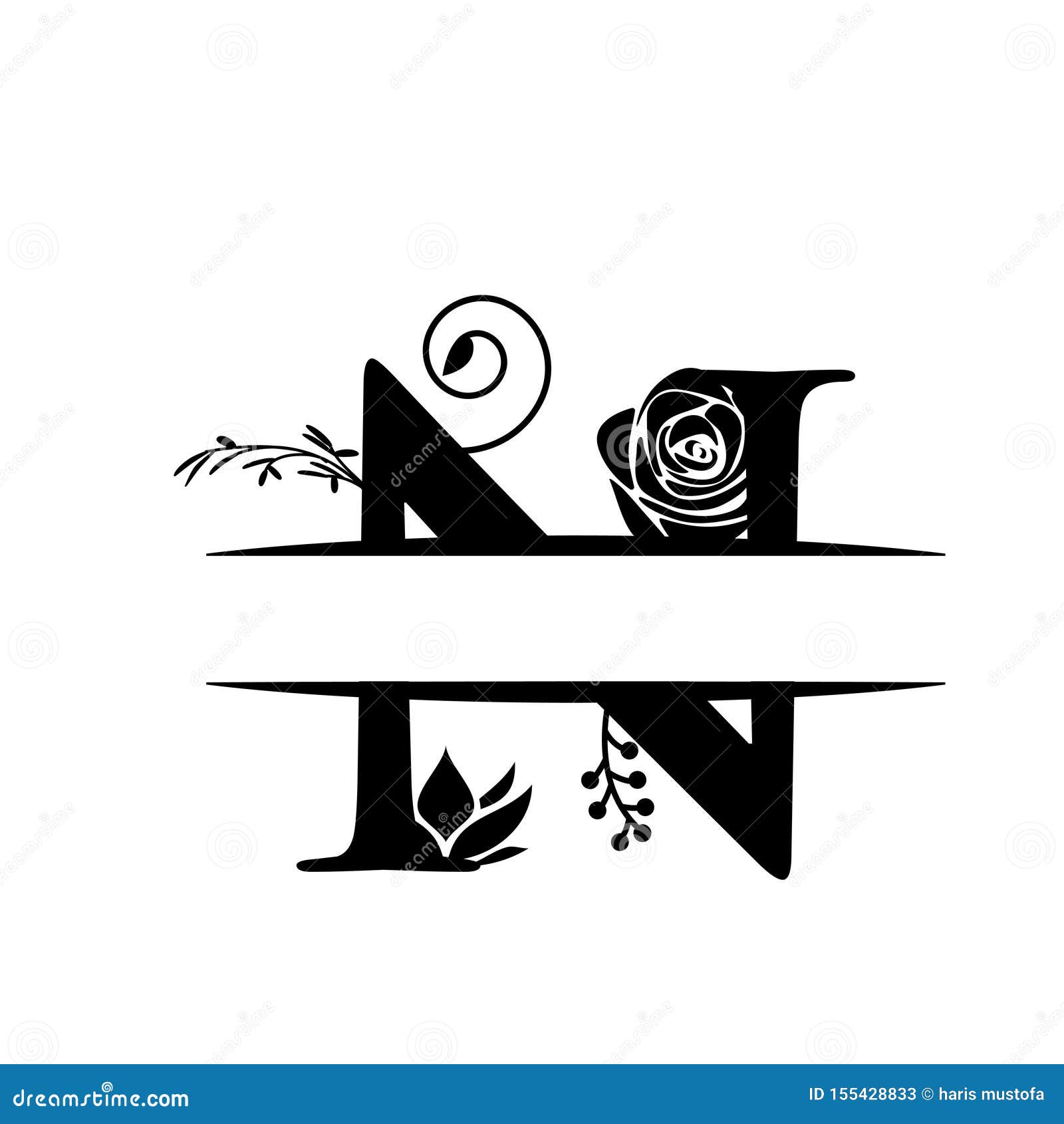 Decorative Monogram Split Letter Graphic Design Template Isolated Stock ...