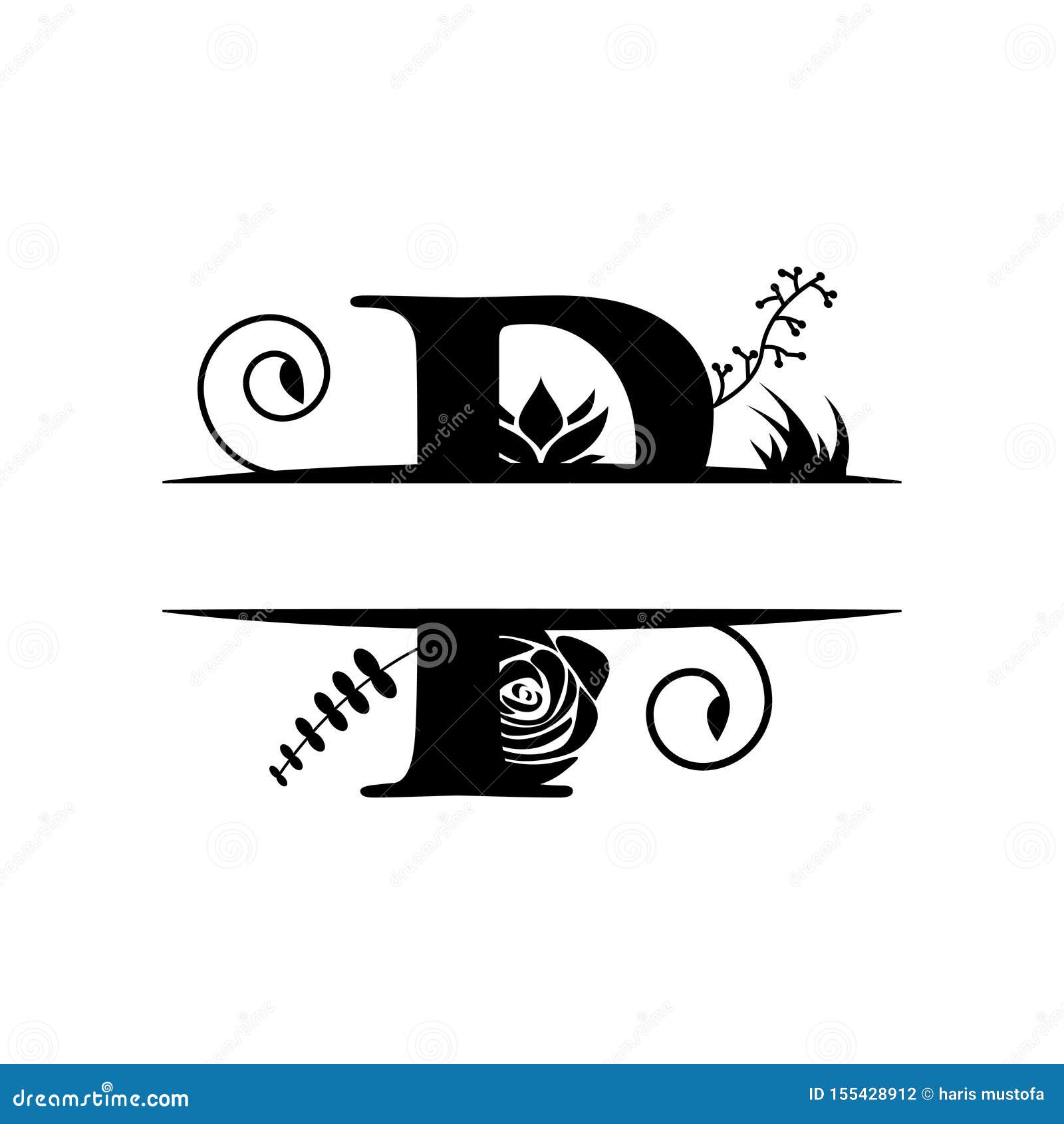 Decorative Monogram Split Letter Graphic Design Template Isolated Stock ...