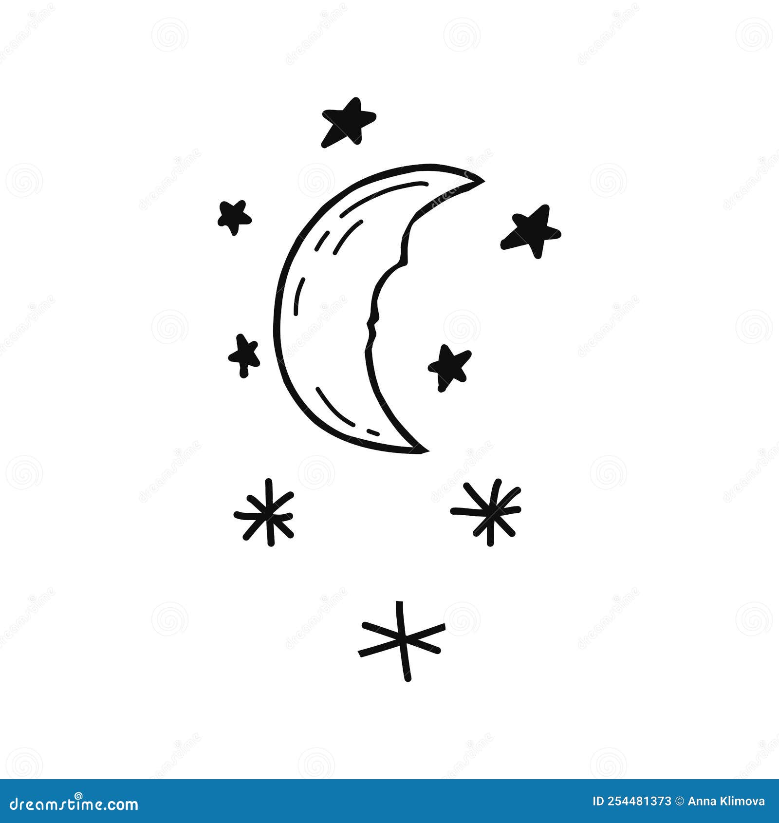 Decorative Moon with Doodle Style Elements on Background Stock Vector ...