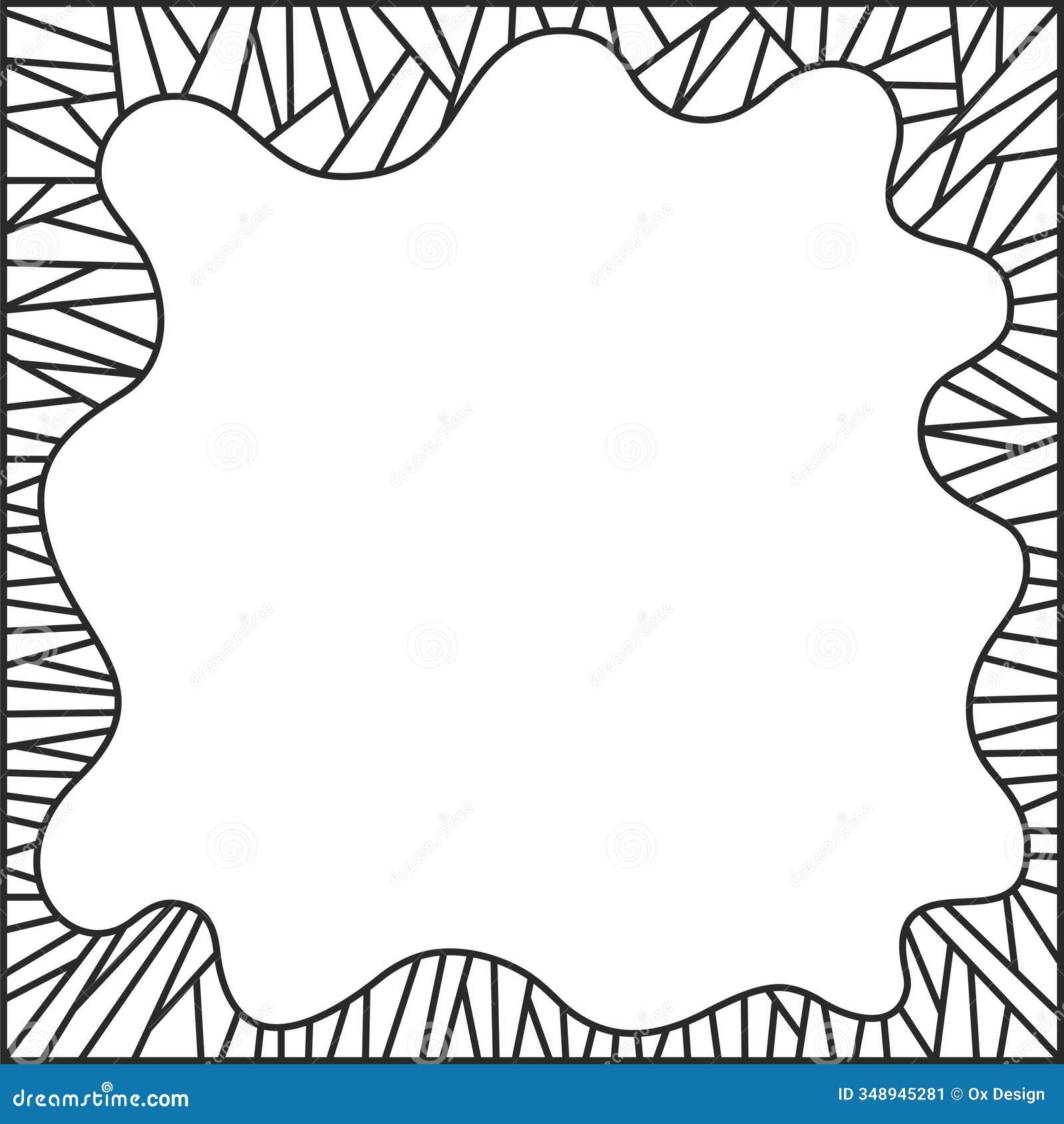 Decorative Mosaic Frame. Wavy Square Shape Frame. Black Lines on White ...