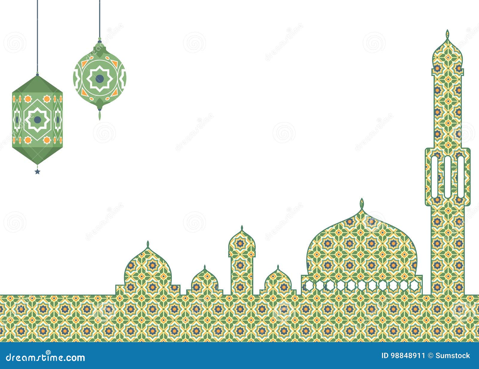 Decorative Mosque and Lanterns Stock Vector - Illustration of eastern ...