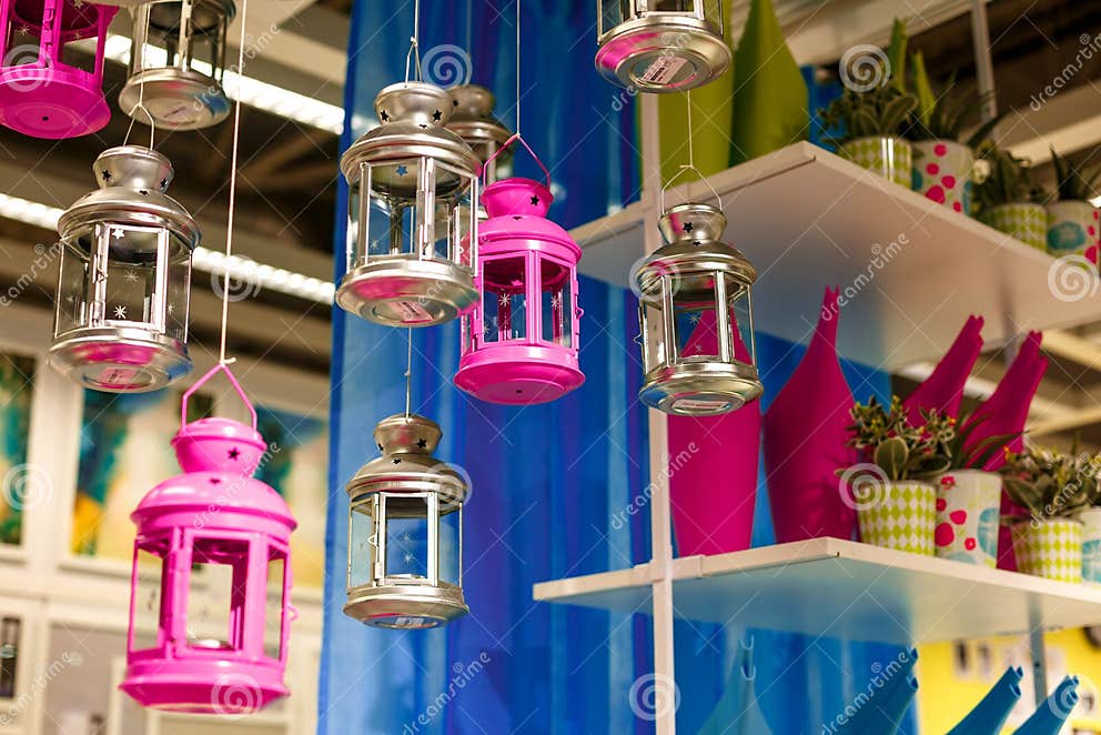 Decorative Multi-colored Lanterns Candle Holders Stock Photo - Image of ...