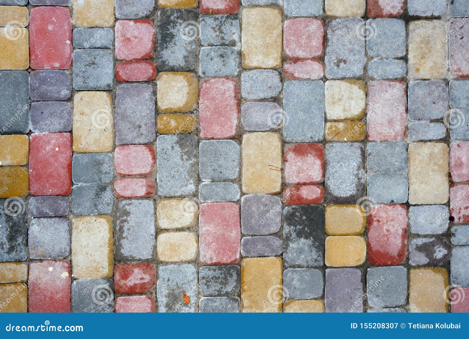 Decorative Multi-colored Tile for the Sidewalk after the Rain. Top View ...