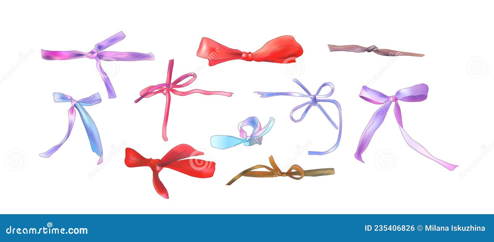 Decorative Multicolor Bow with Long Ribbon Isolated on White Background ...