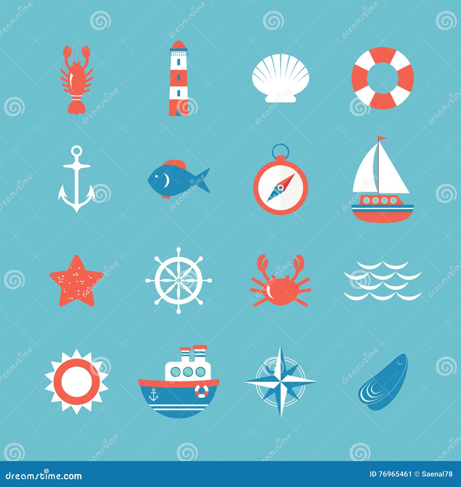 Decorative Nautical Icon Set. Marine Theme Stock Vector - Illustration ...