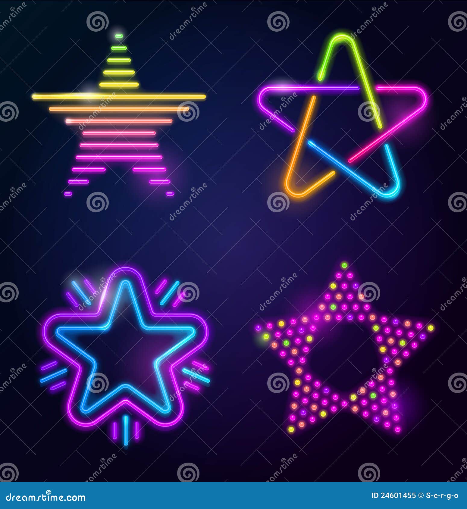 Decorative neon stars stock vector. Illustration of emblem - 24601455