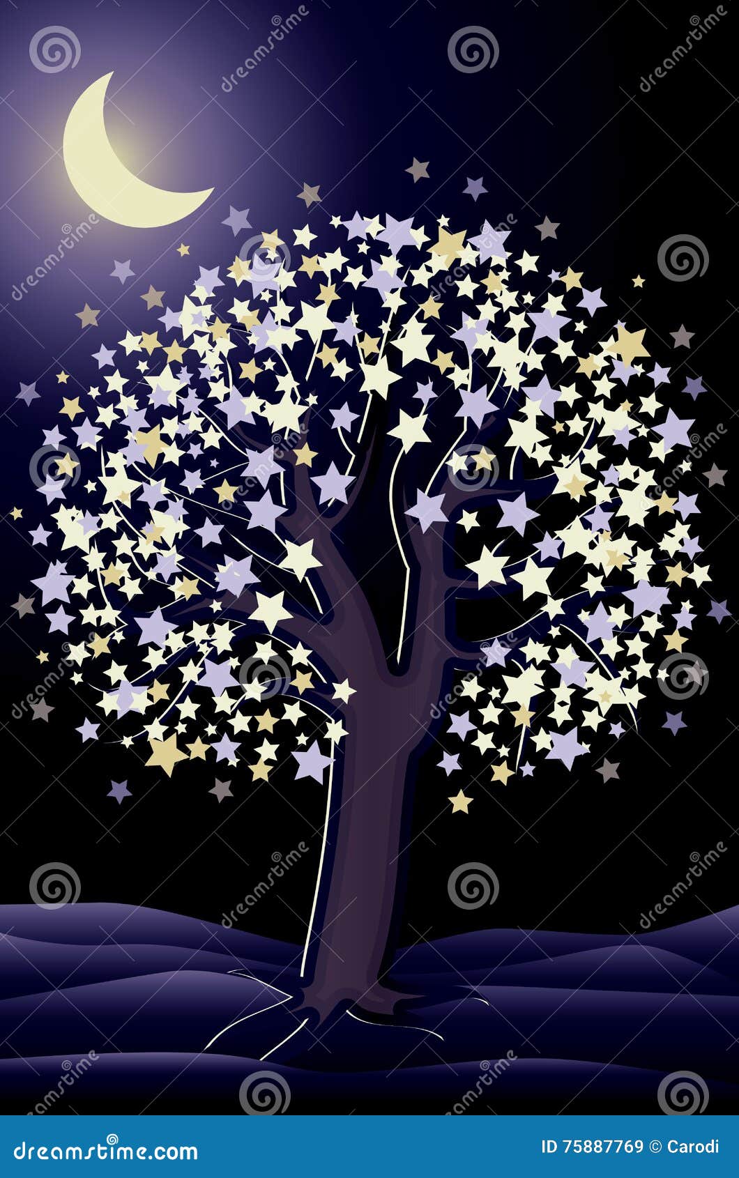 Decorative Night Tree Wallpaper, Vector Stock Vector - Illustration of ...