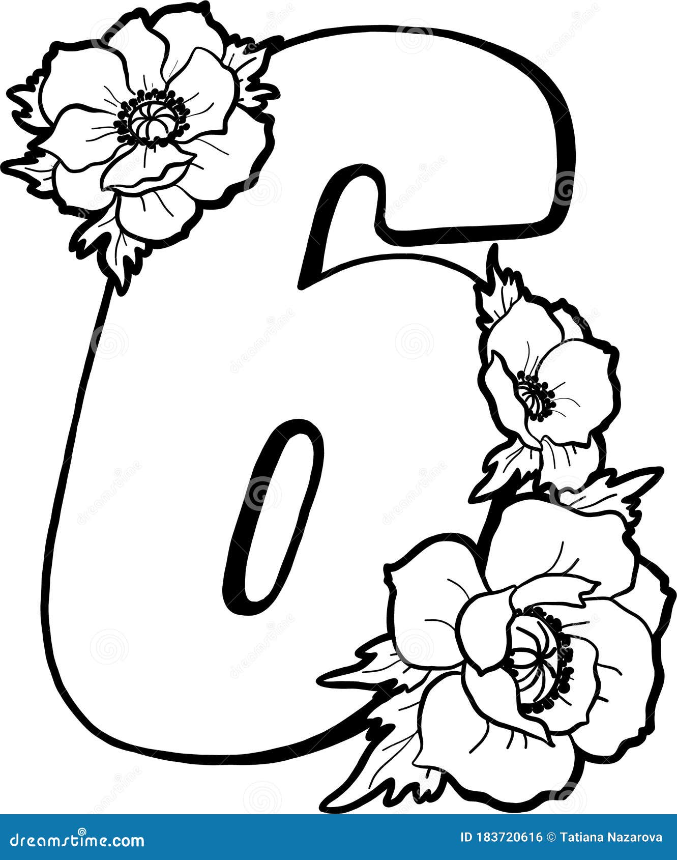 Decorative Number 6 for Coloring. Coloring Book Page, Element of ...