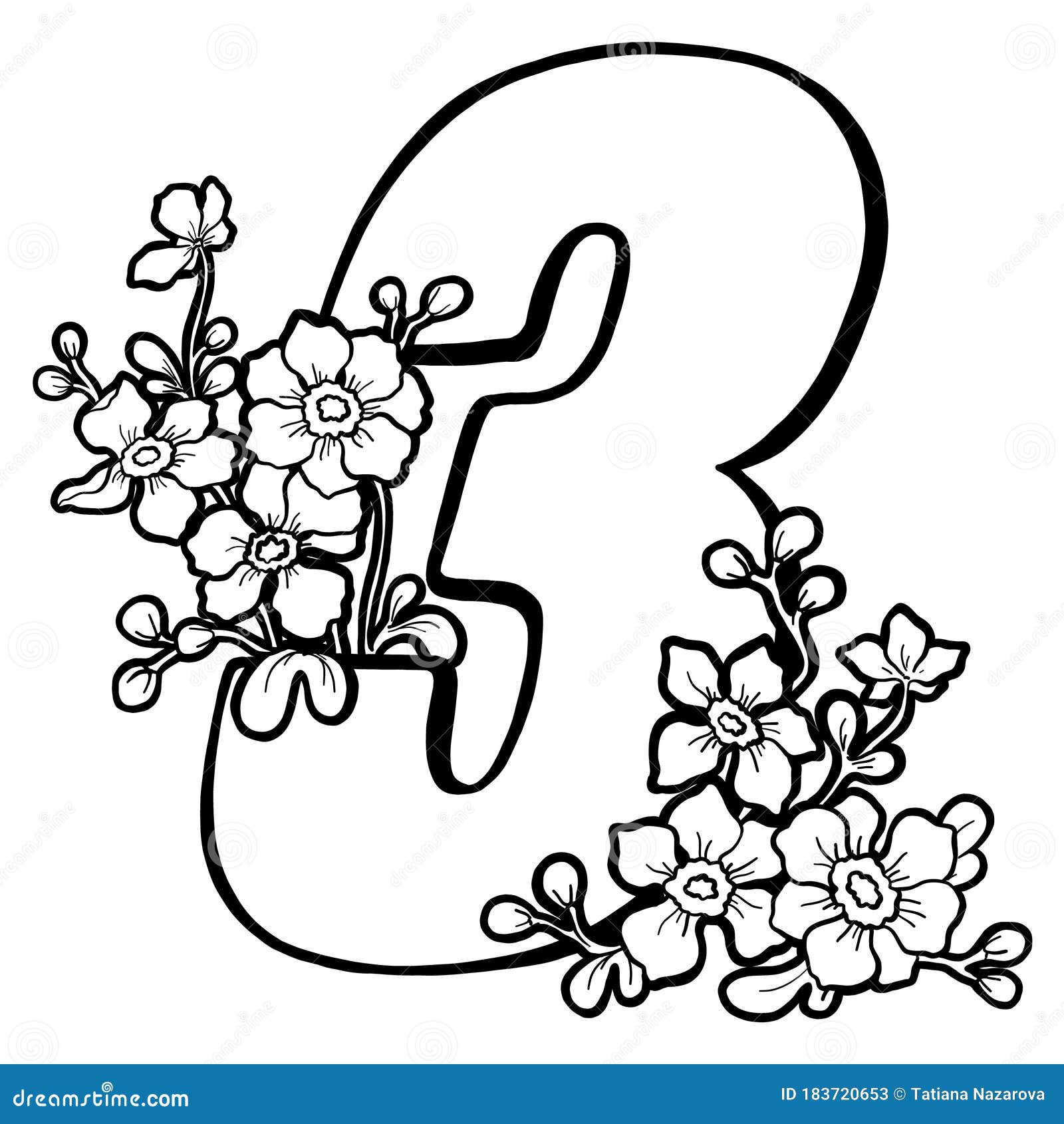 Decorative Number 3 For Coloring. Coloring Book Page, Element Of ...