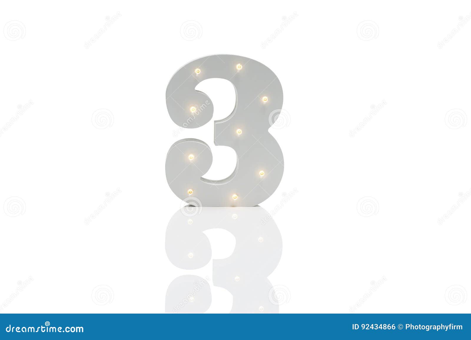 Decorative Number 3 with Embedded LED Lights Over White Background ...