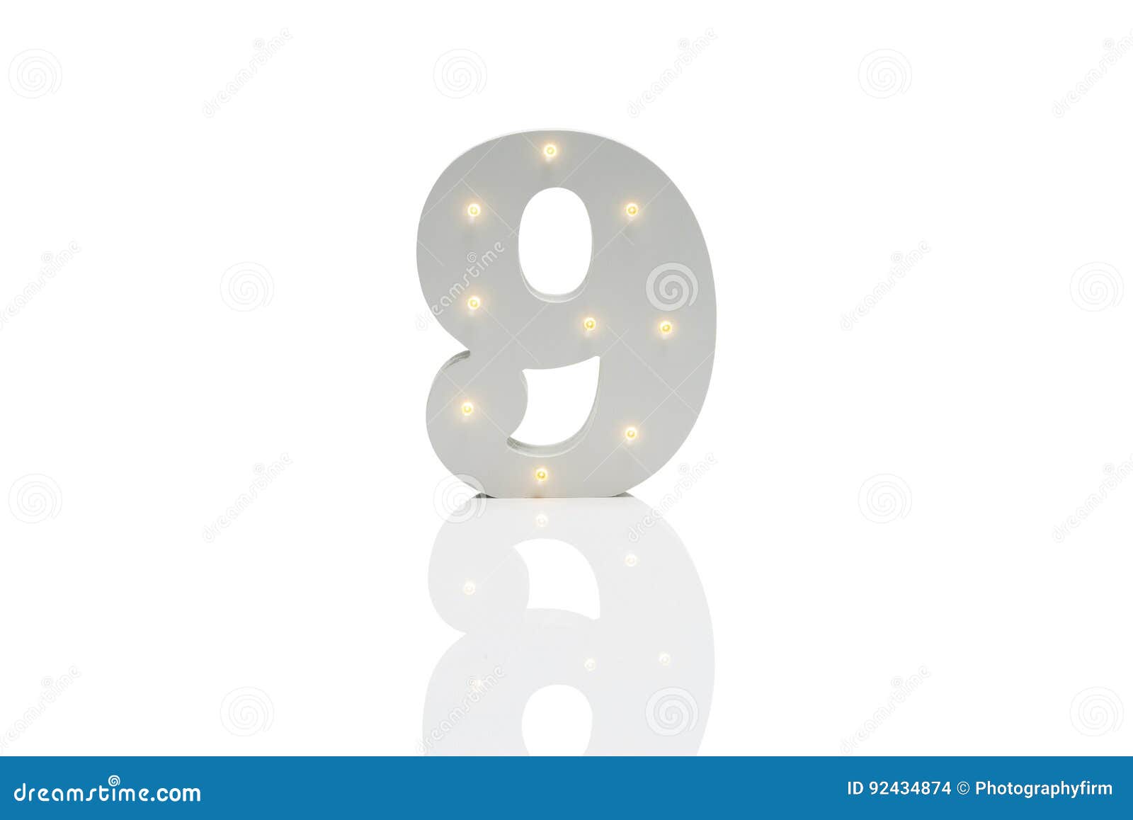 Decorative Number 9 with Embedded LED Lights Over White Background ...