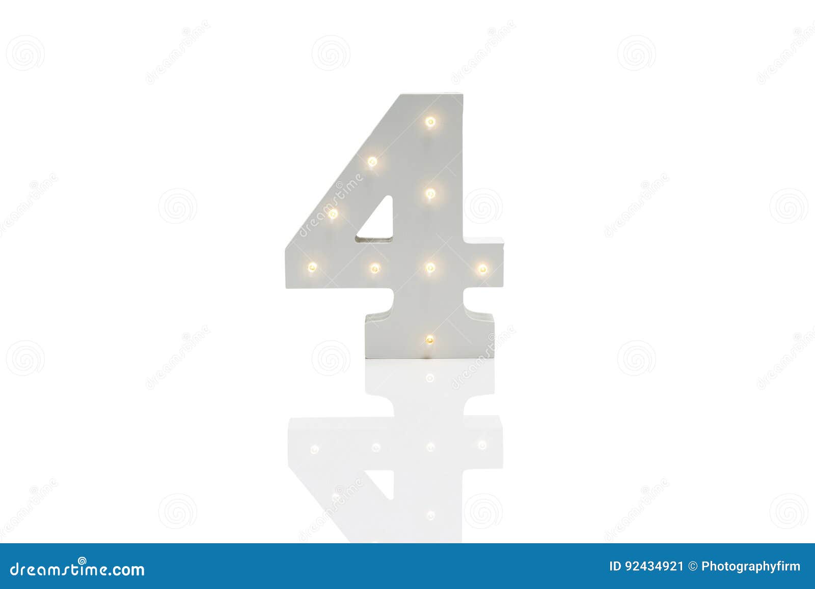 Decorative Number 4 with Embedded LED Lights Over White Background ...