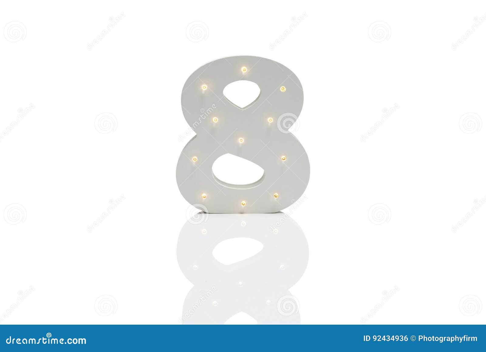 Decorative Number 8 with Embedded LED Lights Over White Background ...