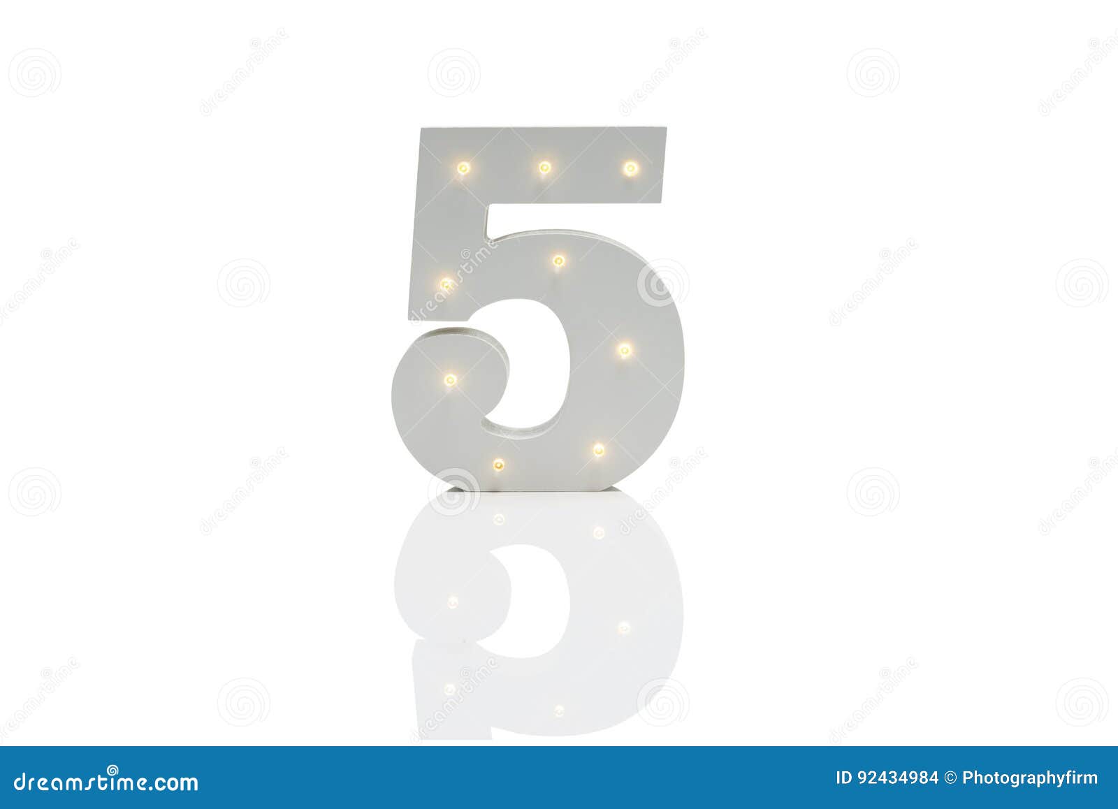 Decorative Number 5 with Embedded LED Lights Over White Background ...