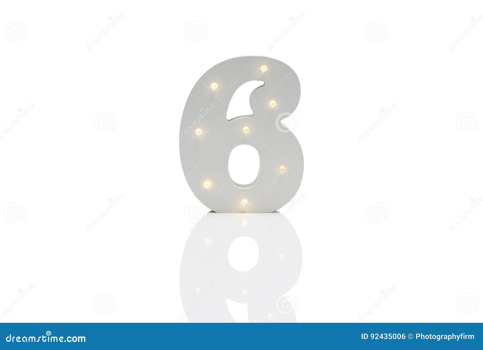 Decorative Number 6 with Embedded LED Lights Over White Background ...