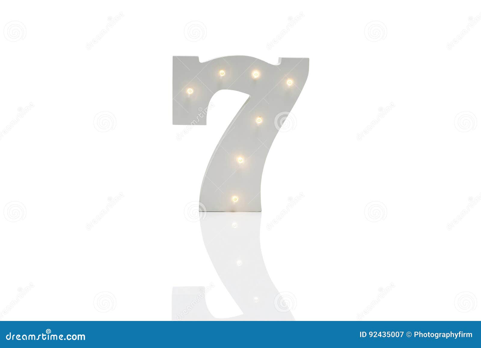 Decorative Number 7 with Embedded LED Lights Over White Background ...