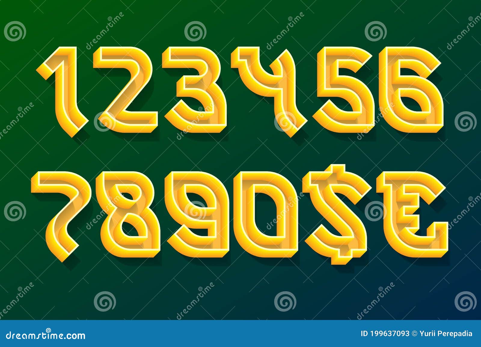 Decorative Numbers with Currency Signs in 3d Ethno Style Stock Vector ...