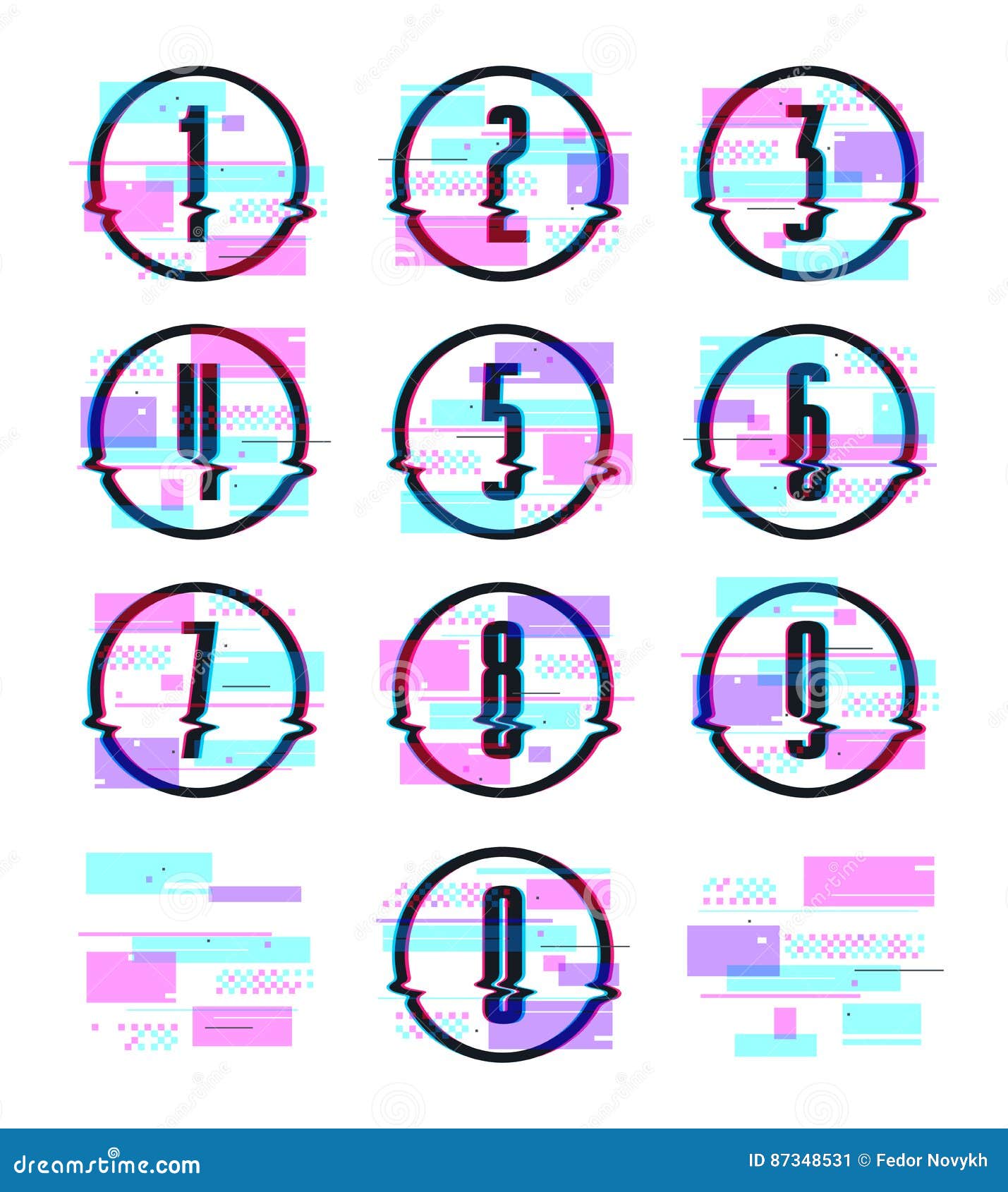 Decorative Numbers with Glitch Distortion Effect Stock Vector ...