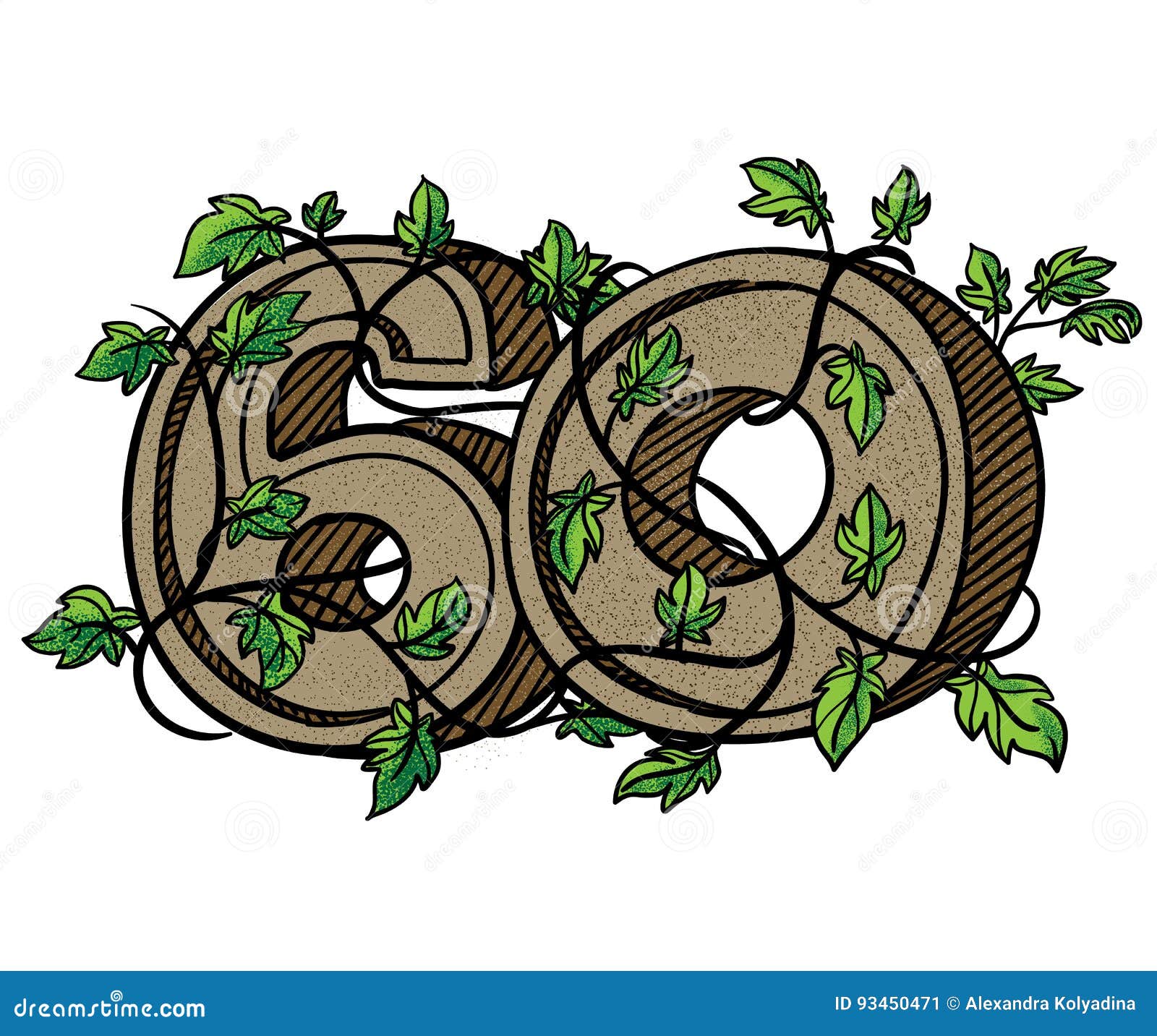 Decorative Numeral 60 Decorated with Branches and Leaves Stock Vector ...