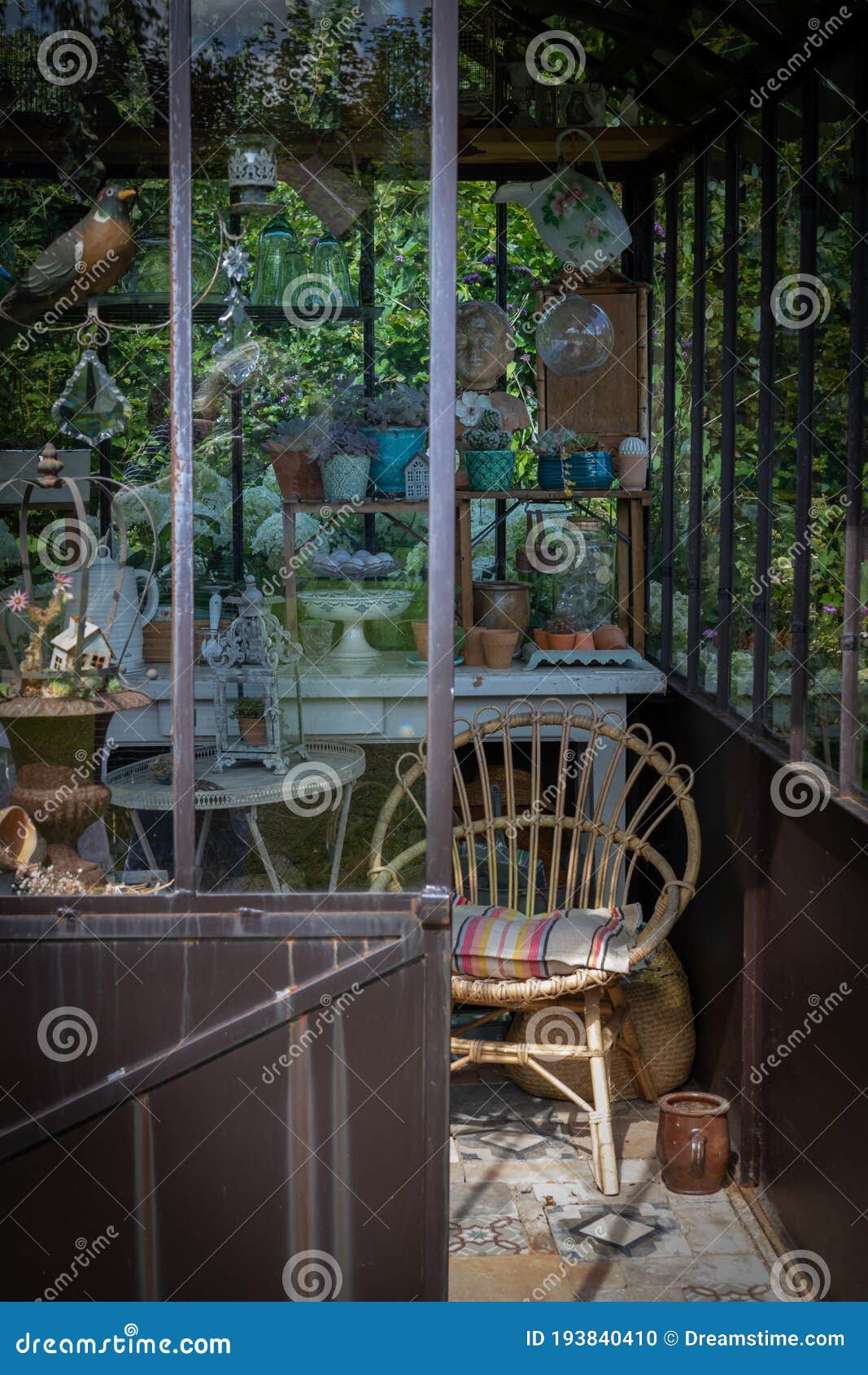 Decorative Objects and Plants in a Veranda Stock Photo - Image of dish ...