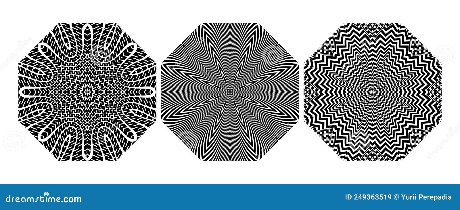 Decorative Octagonal Mandalas Set. Vintage Black Octagons for Tattoo ...