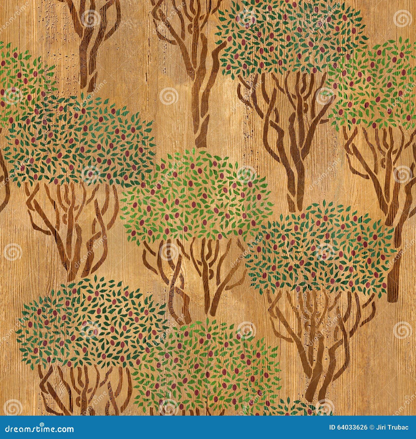 Decorative Olive Grove - Seamless Background Stock Illustration ...