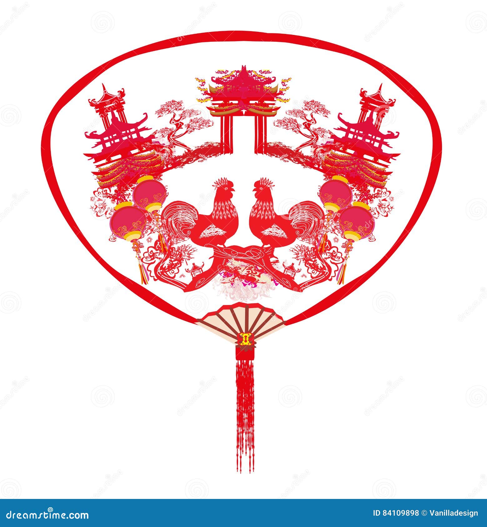 Decorative Opened Fan with Patterns - Year of Rooster Design Stock ...