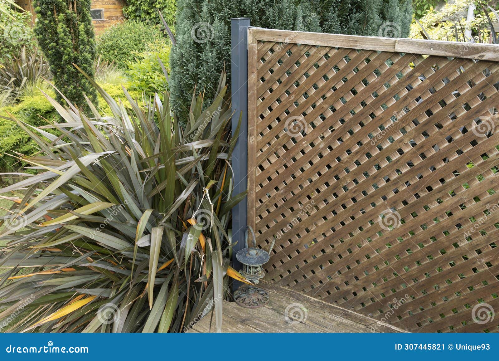 Openwork Wooden Cladding on the Edge of a Garden Terrace Stock Image ...