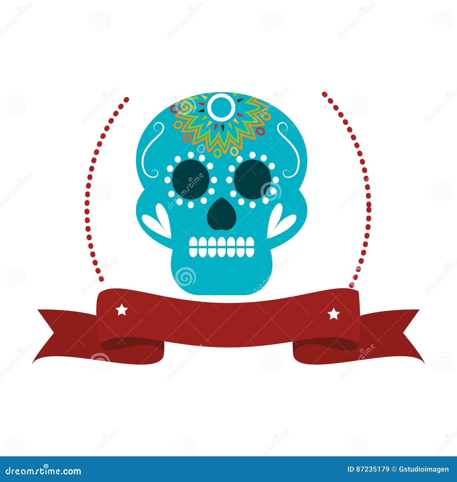 Decorative Ornamental Sugar Skull with Ribbon Stock Vector ...