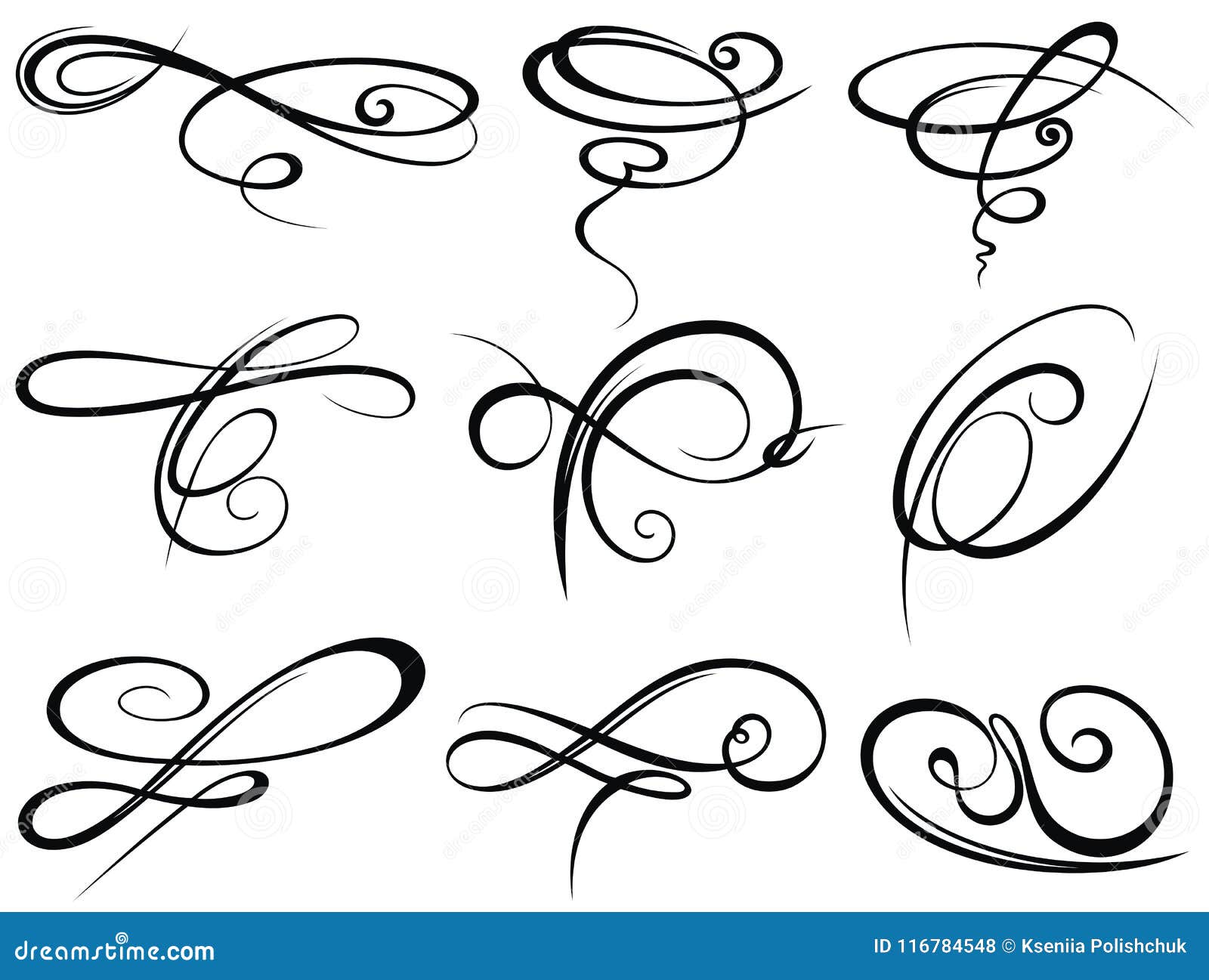 Scroll Elements, Set Of Vintage Calligraphic Vignettes Vector ...