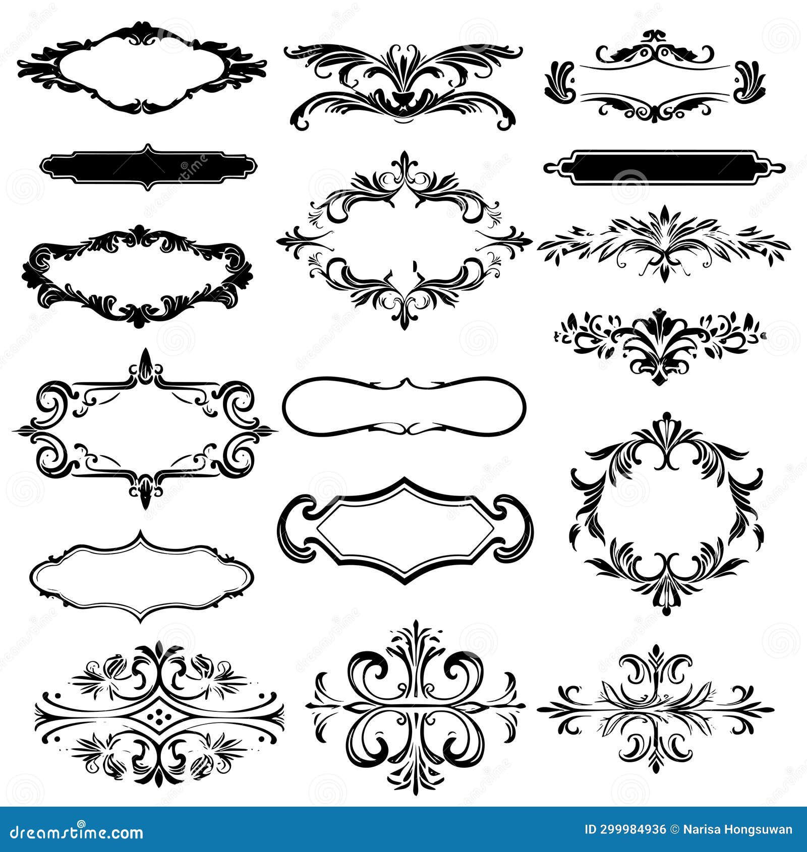 Decorative Ornate Elements and Badges. Big Set Template of Decorative ...