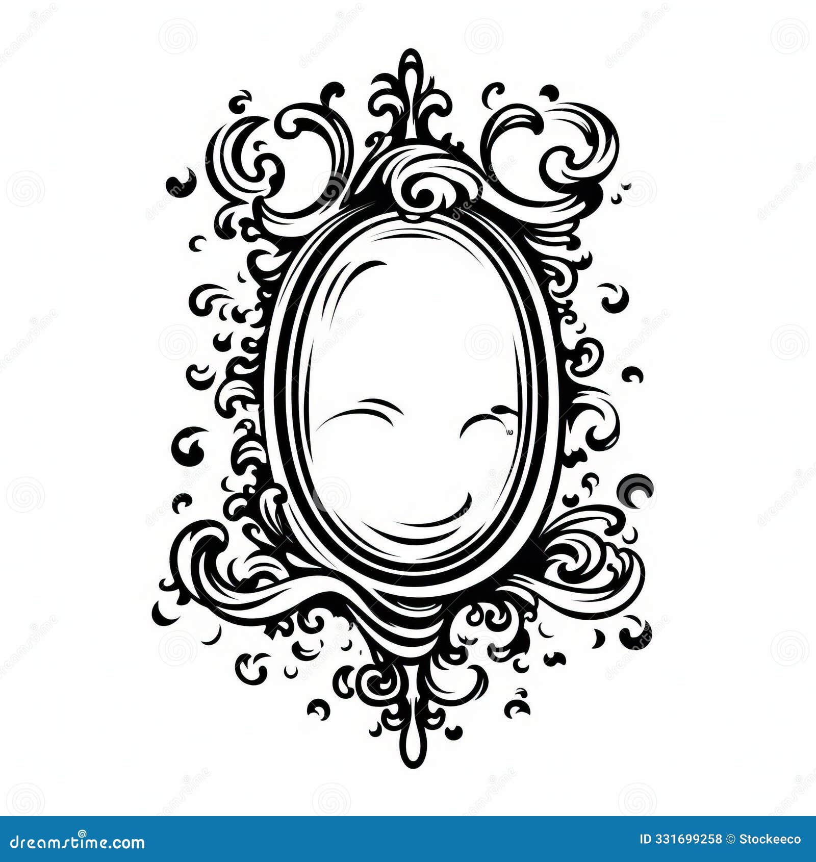 Decorative Ornate Mirror Vector - Monochromatic Portraits with Rococo Whimsy Stock Illustration ...