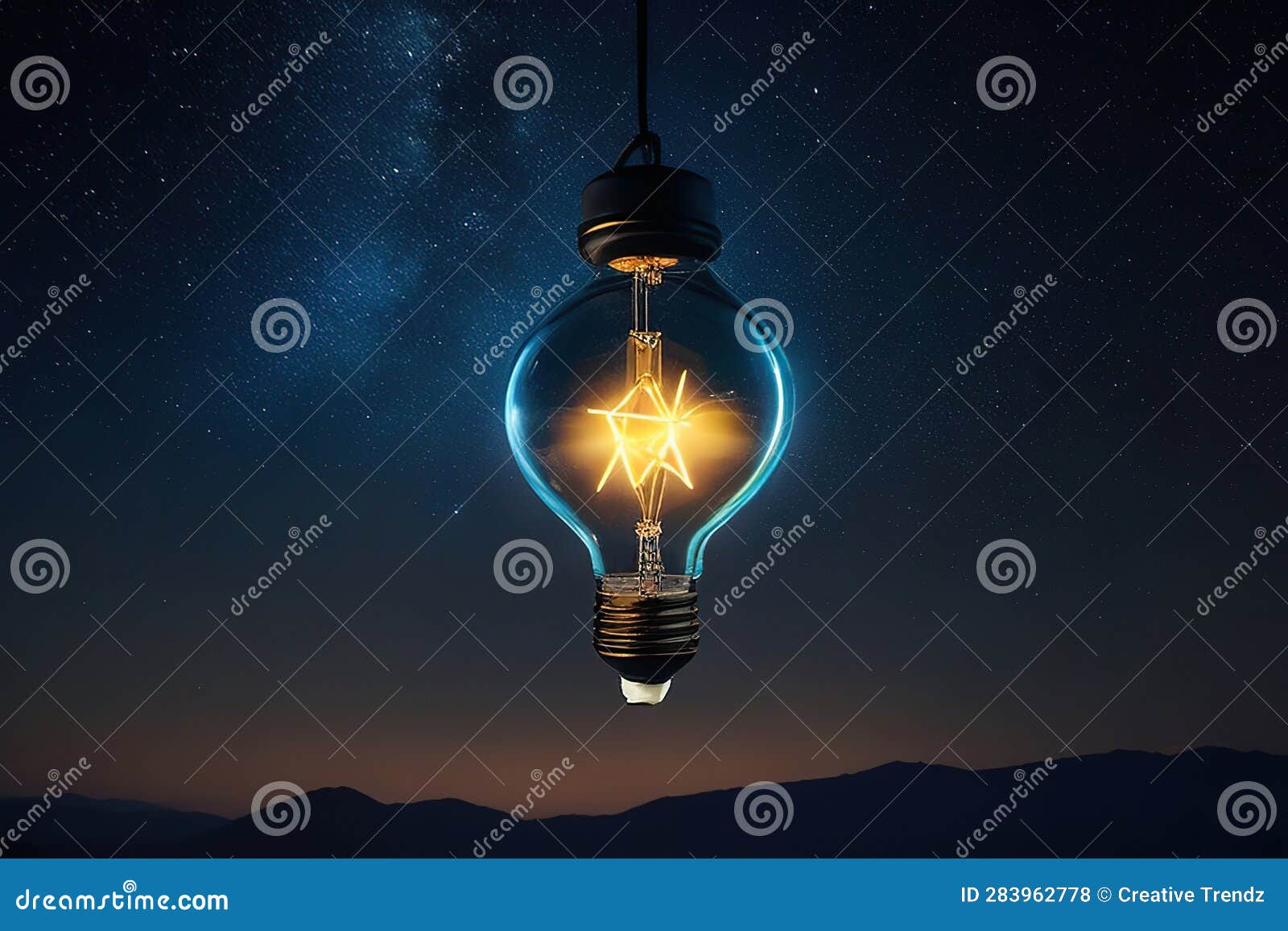 Decorative Outdoor String Lights Hanging. Night Background. Stock ...