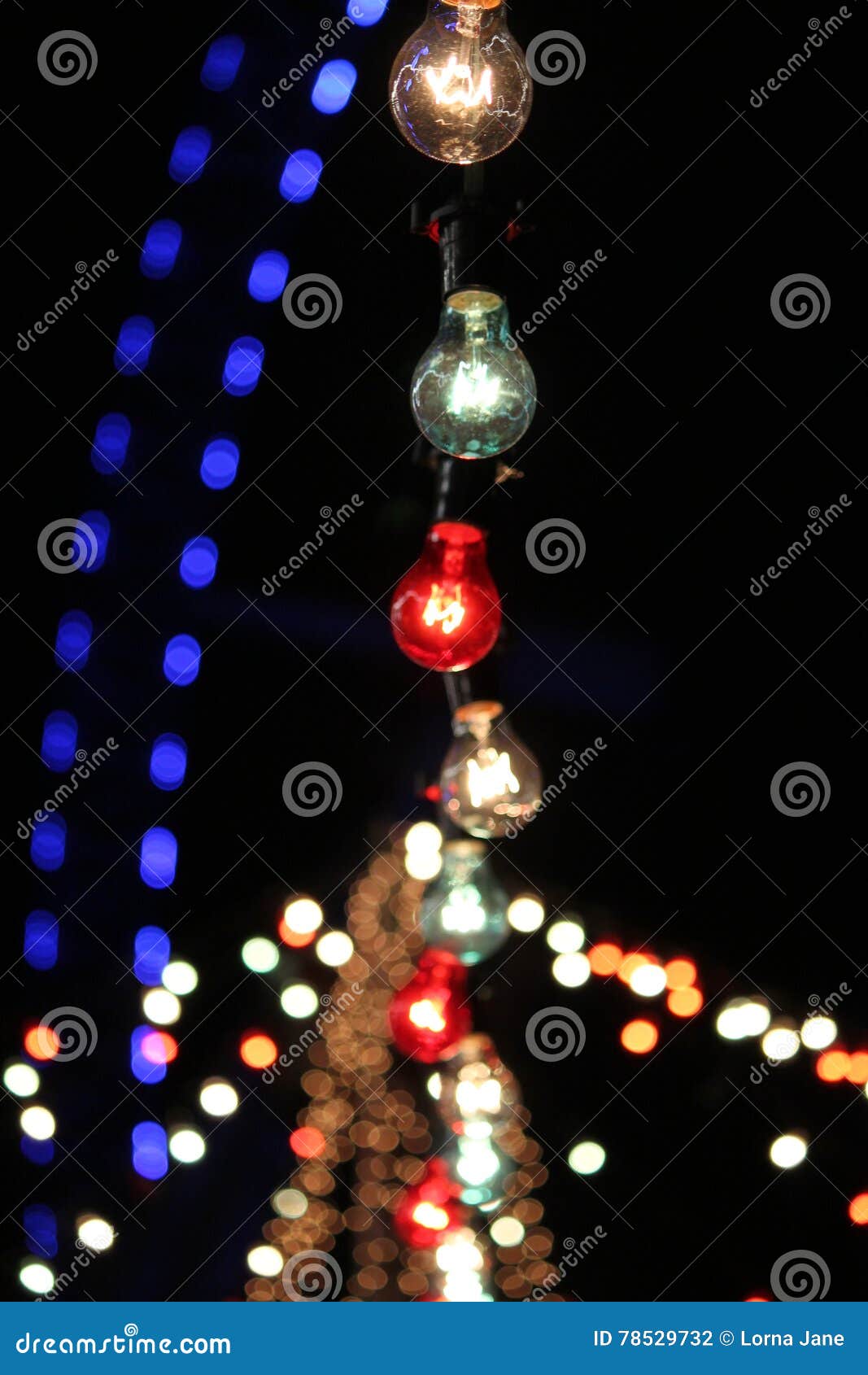 Decorative Outdoor String Lights Hanging at Night Time Stock Photo ...