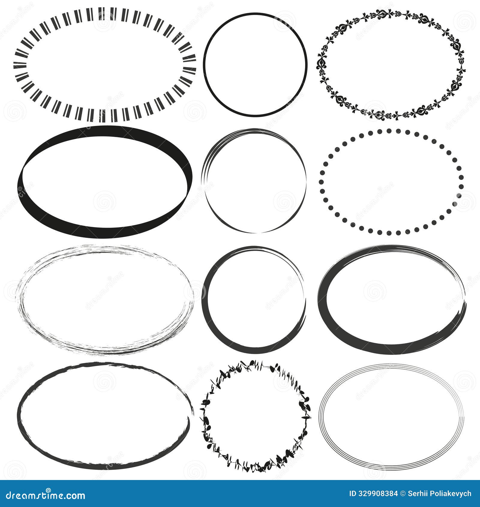 Decorative Oval Frames. Black and White. Various Styles. Vector ...